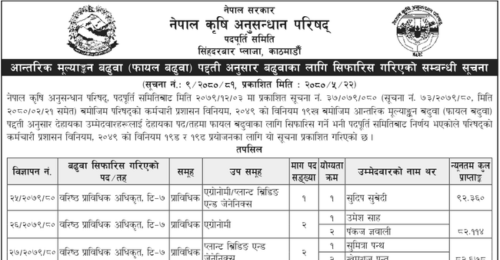 Nepal Agricultural Research Council (NARC) Promotion Recommendations ...