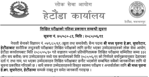 Nepal Army Sainya Post Written Exam Result Hetauda 2080 :: Slicejob