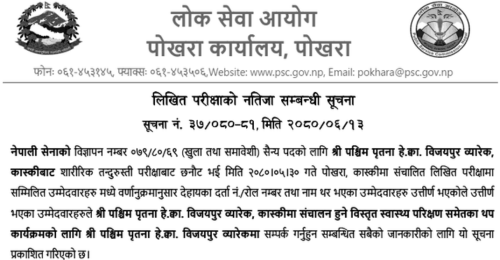 Nepal Army Sainya Post Bijayapur Barracks Kaski Written Exam Result 2080 :: Slicejob