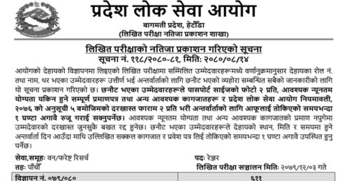 Bagmati Pradesh Lok Sewa Aayog Written Exam Result of Ranger :: Slicejob