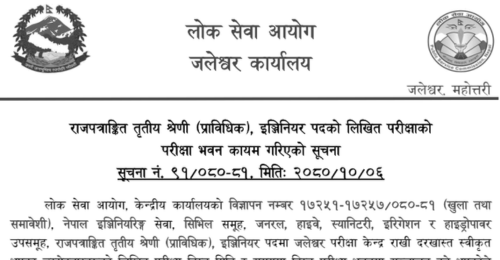 Lok Sewa Aayog Jaleshwor Engineer Post Exam Center :: Slicejob