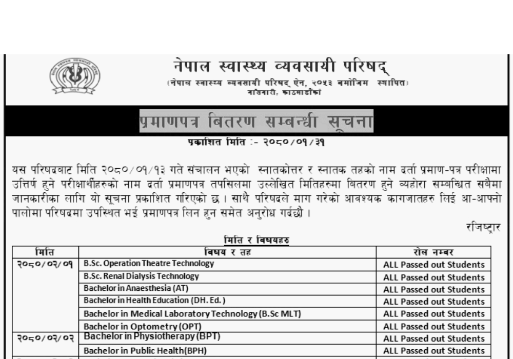 NHPC Notice for Distribution of Licensing Certificates of Bachelor and ...
