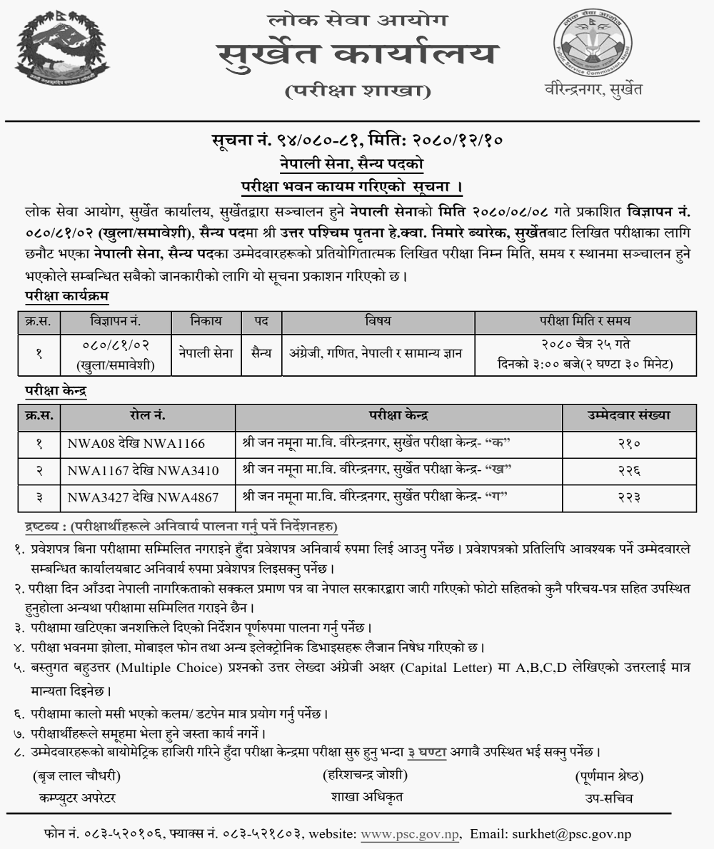 Nepal Army Sainya Post Written Exam Center Surkhet 2080 :: Slicejob